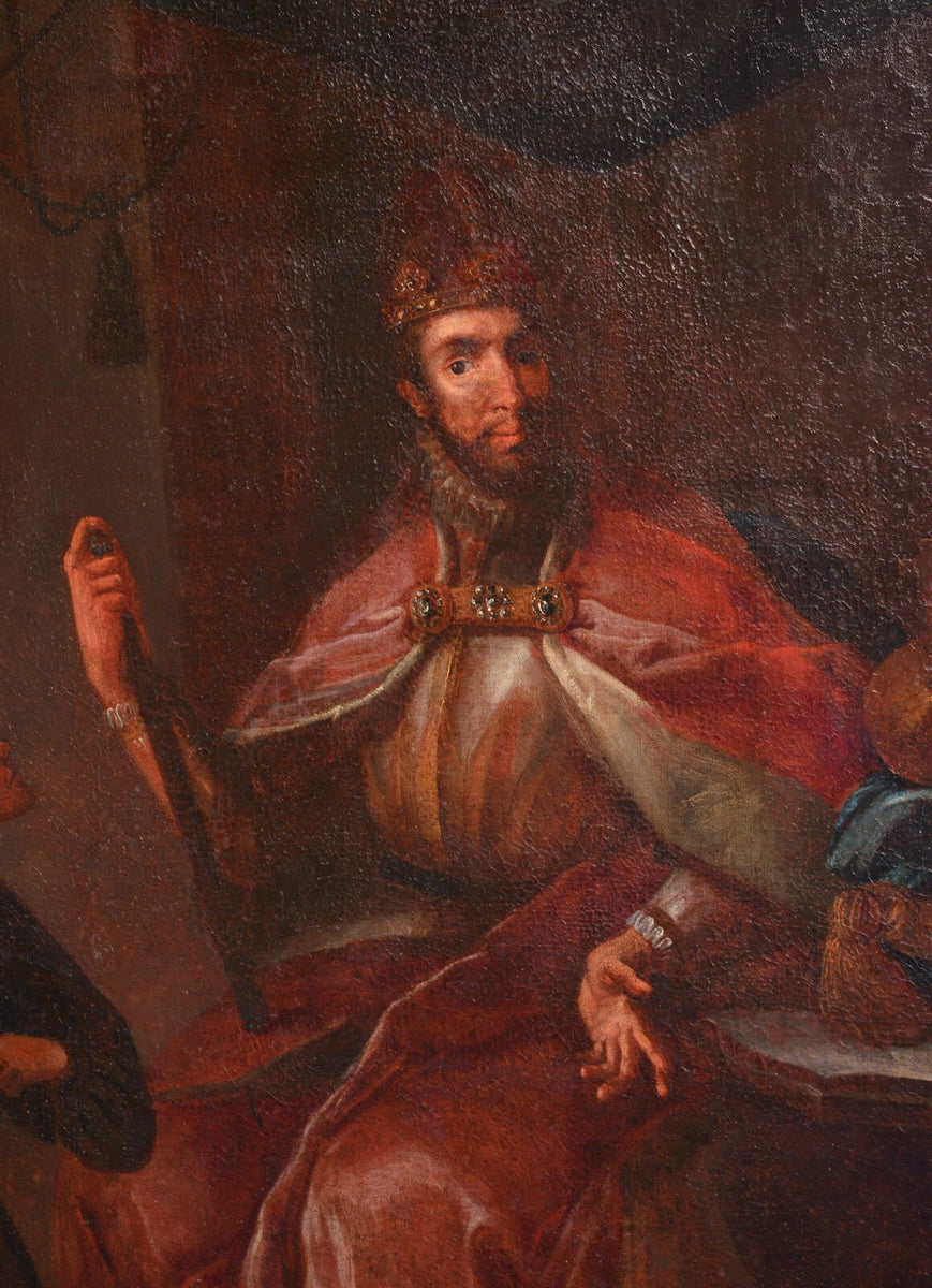 16C - 17C antique giant baroque portrait oil on canvas Кing receives a – ScandinaviAntique