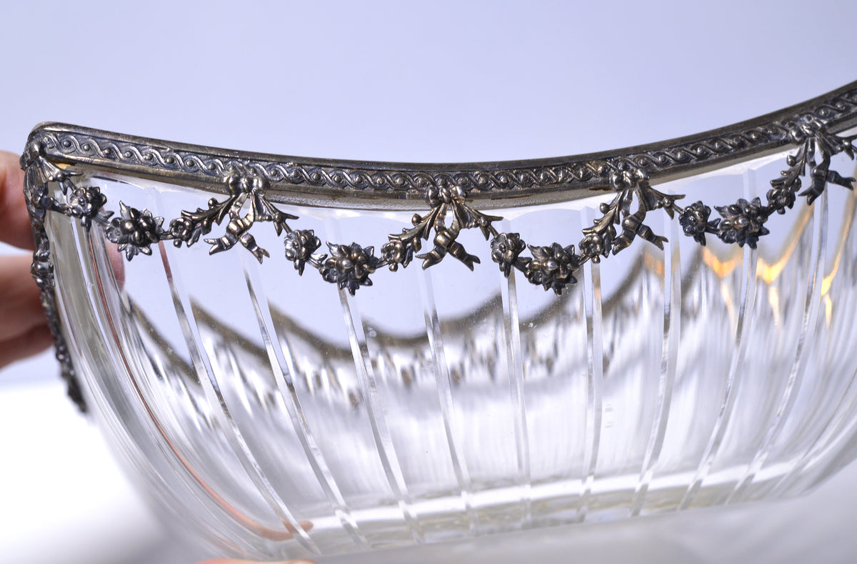 Antique Glass & Silver Biscuit Bread Vase early 20th century ...