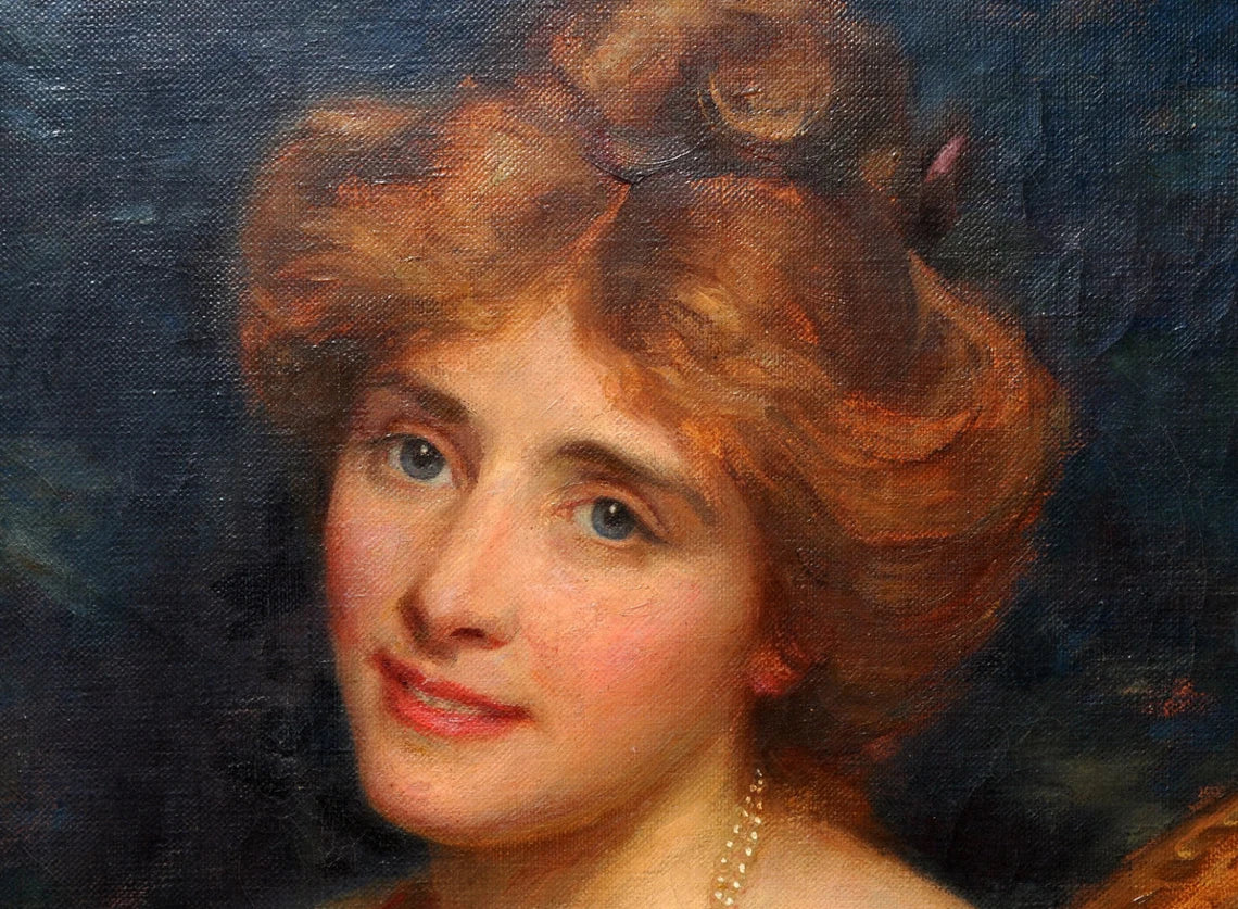 c.1900 Antique Portrait Young Lady in Yellow Dress by S. Watts White ...