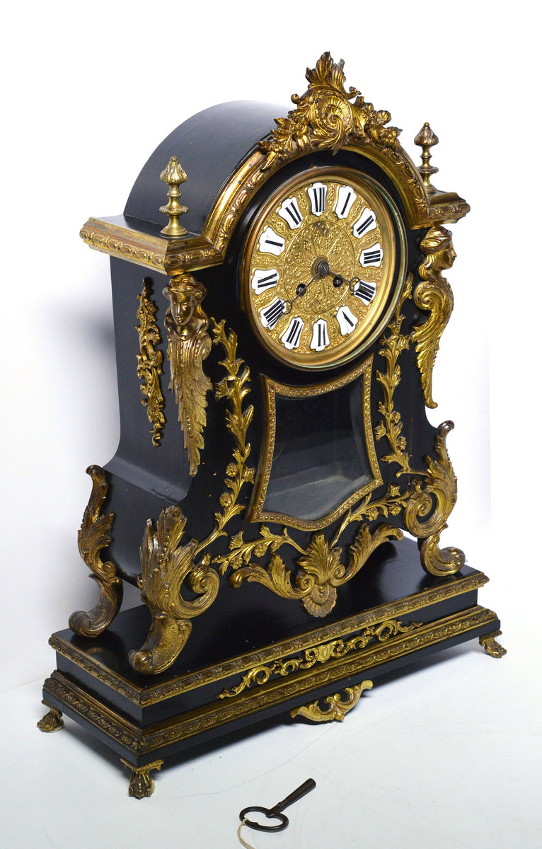 19 century Antique Black wood n Gild Bronze Baroque clock ...