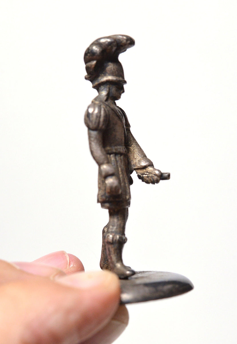 Antique silverplated chess piece knight w plumage miniature figurine ...