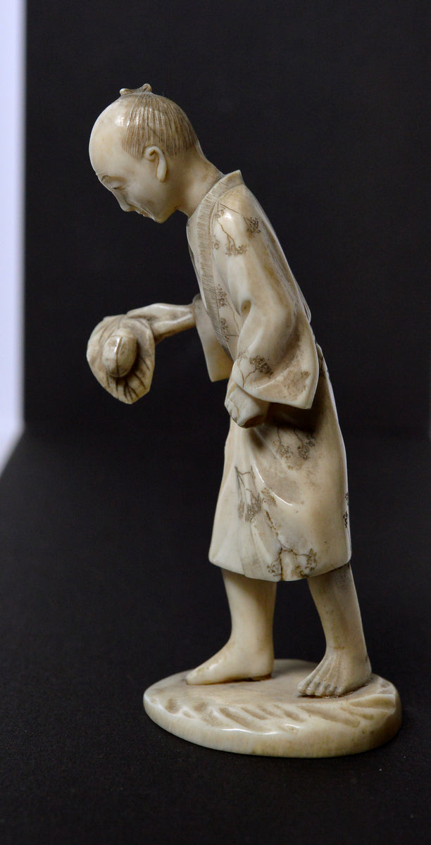 Signed Antique Japanese Meiji Okimono Hand Carved Ivory Figurine ...